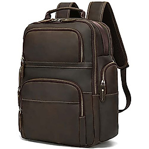 Taertii Full Grain Mens Leather Backpack for 15.6" Laptop Large Capacity 32L Multi Pockets Travel Work Hiking Daypacks