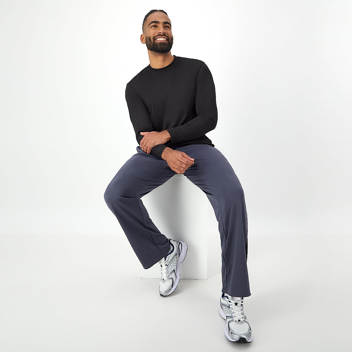 Hanes Men's Long Sleeve Cool Dri T-Shirt UPF 50+, Medium, 2 Pack ,Black