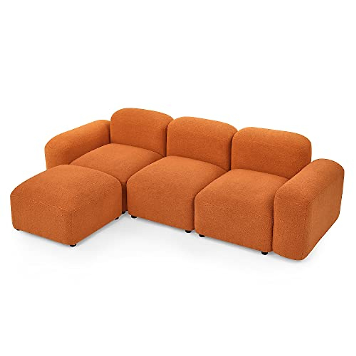 JIVOIT Modern Modular Sectional Sofa Set, DIY Combination L-Shape Upholstered Chaise Lounge Couch, Teddy Fabric 4-Seat Sofa for Living Room Bedroom Apartment Offic (Orange-DIY Combination)