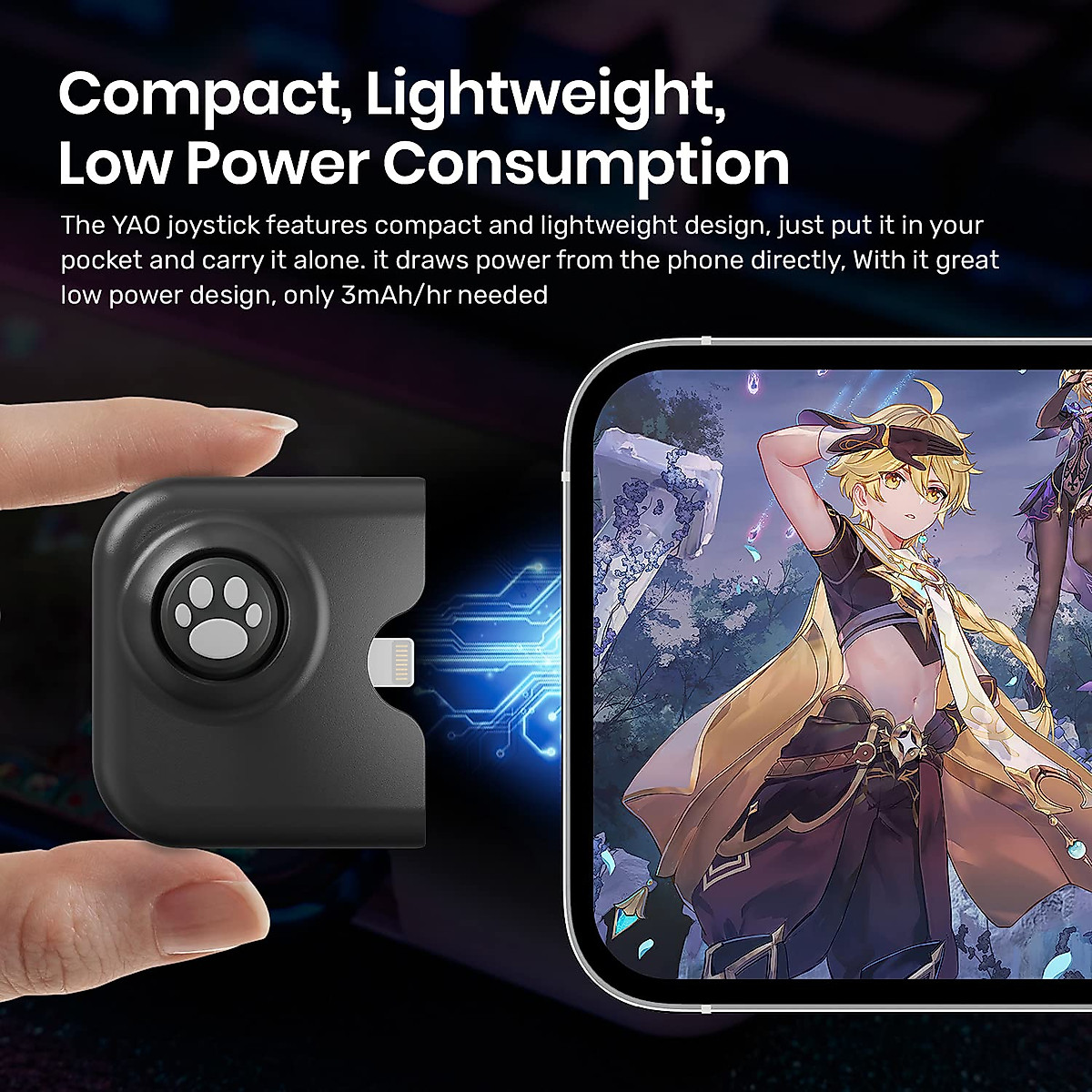 IFYOO YAO L1 Pro Mobile Game Controller Joystick for iPhone (iOS 13.4 or Later), Gaming Gamepad for PUBGG Mobile, Call of Duty Mobile(CODM), Wild Rift, Genshin Impact, with 2 pcs Finger Sleeve - Black
