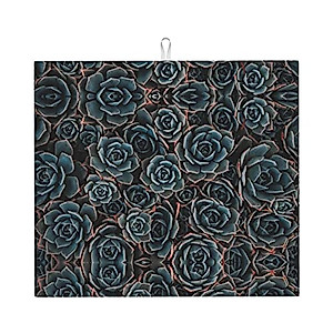 Fresh succulents Printed Drying Mat For Kitchen Ultra Absorbent Microfiber Dishes Drainer Mats Non-Slip Silicone Quick Dry Pad - 18 X 16inch
