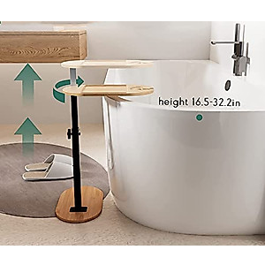 Bamboo Bath Table Tray Table with Adjustable Height,FreestandinBath Caddy Tray for Tub Against Wall,Bathtub Side Table Tub Shelf for Luxury Bath Home Spa Bathtub Accessories and Gift Choice.