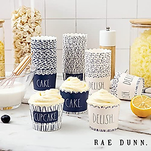 Rae Dunn Paper Cupcake Baking Cups - 60 Pack 6 Oz Greaseproof and Oven Proof Disposable Large Cupcake Liners and Muffin Cups - For Birthdays, Parties and Baby Showers (Cake/Cupcake/Delish)