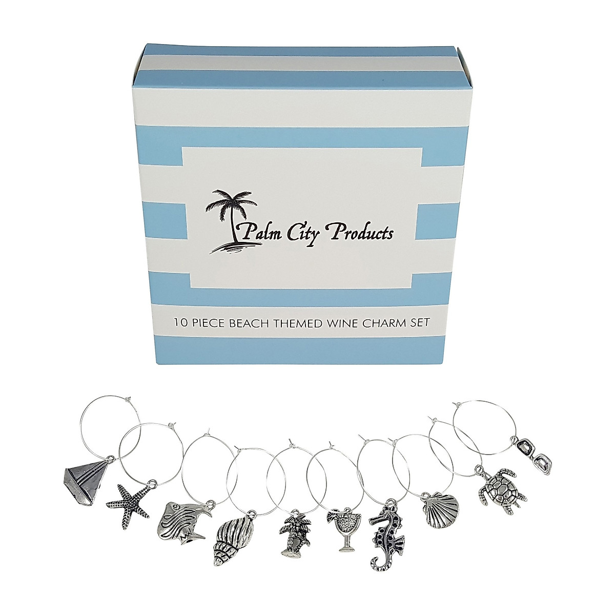 Palm City Products Sun and Sport Themed Wine Charm Set - Bundle of Beach and Sports Themes, 18 Pieces Total