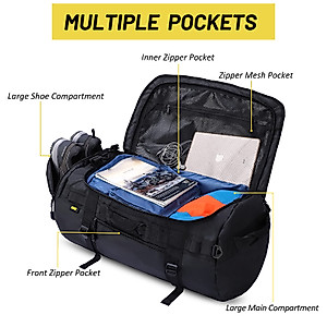 MIER Large Duffel Backpack Sports Gym Bag with Shoe Compartment, Heavy Duty and Water Resistant, Black, 60L