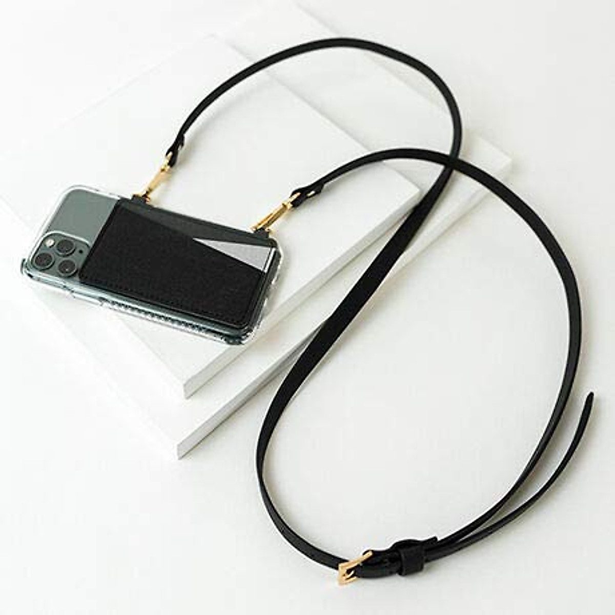 Moxyo - Crossbody Phone Wallet Strap, Stick on Wallet and Strap (Black)