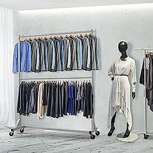 Simple Houseware Commercial Z Base Double Rod Garment Rack