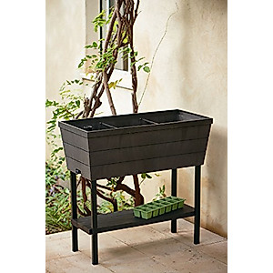 Keter Urban Bloomer 12.7 Gallon Raised Garden Bed with Self Watering Planter Box and Drainage Plug, Dark Grey