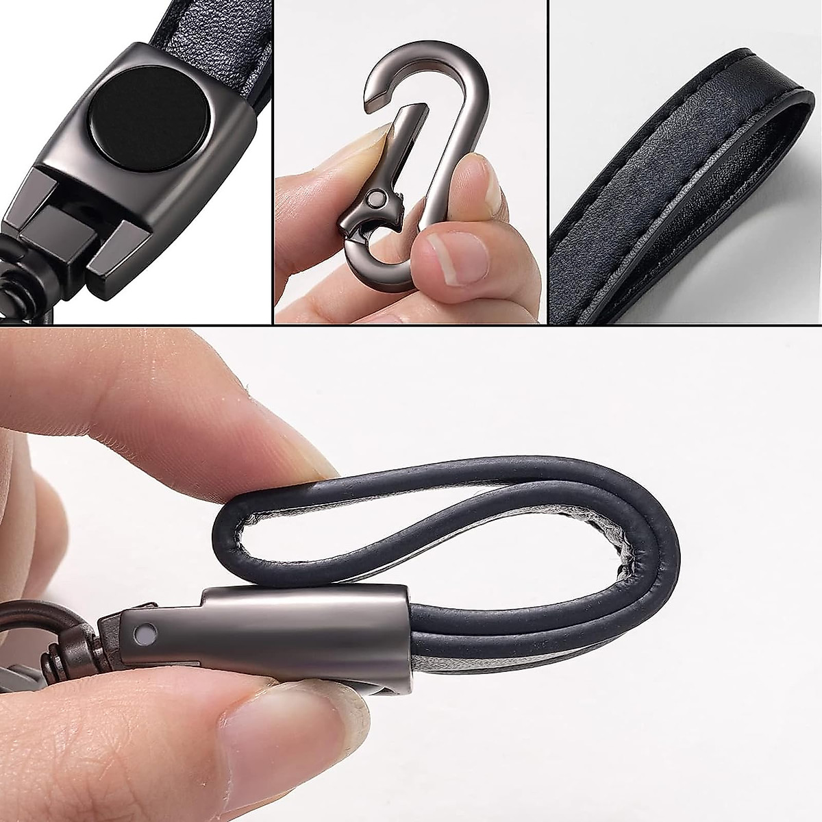 Cinkenyo Genuine Leather Car Keychain Keyring Accessories Compatible with H-o-n-d-a Series Car Keychains Family Present for Man and Woman（Black）