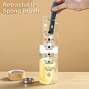 ZDZDZ Large Glass Water Bottle with Bamboo Lid, 33oz Travel Water Bottle with Time Marker and Rmovable Infuser, Glass Tea Infuser Bottle for Tea Milk Coffee Lemonade