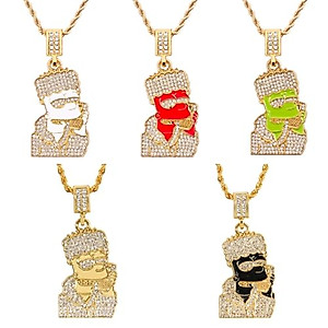 putouzip Bart Chain Necklace 18K Gold Plated Fully Iced Out Zircon Stainless Steel Pendant For Men Gift(Gold)