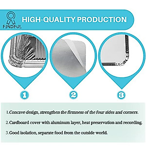 Aluminum Pans with Lids (50-Pack, 8.5"×6") 2.25 LB Capacity Foil Food Containers with Lids - 50 Pans and 50 Cardboard Covers - Disposable Tin Foil Pans - for Baking, Meal Prep and Freezer, Takeout