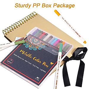 Sunshilor Metallic Markers Fine Point Metallic Marker Pens for Black Paper, Rock Painting, Easter Egg, Halloween Pumpkin, Card Making, Metal, Ceramic, Wine Glass, Set of 15