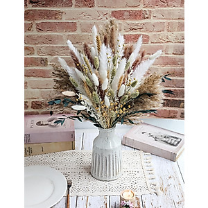 126pcs Dried Pampas Grass Decorations, Dried Flowers, Dried Bouquet in Vase, Reed Grass Bouquet for Bohemian Floral Home Wedding, Table Centerpieces, Rustic Farmhouse Decor. (Vase Not Included)