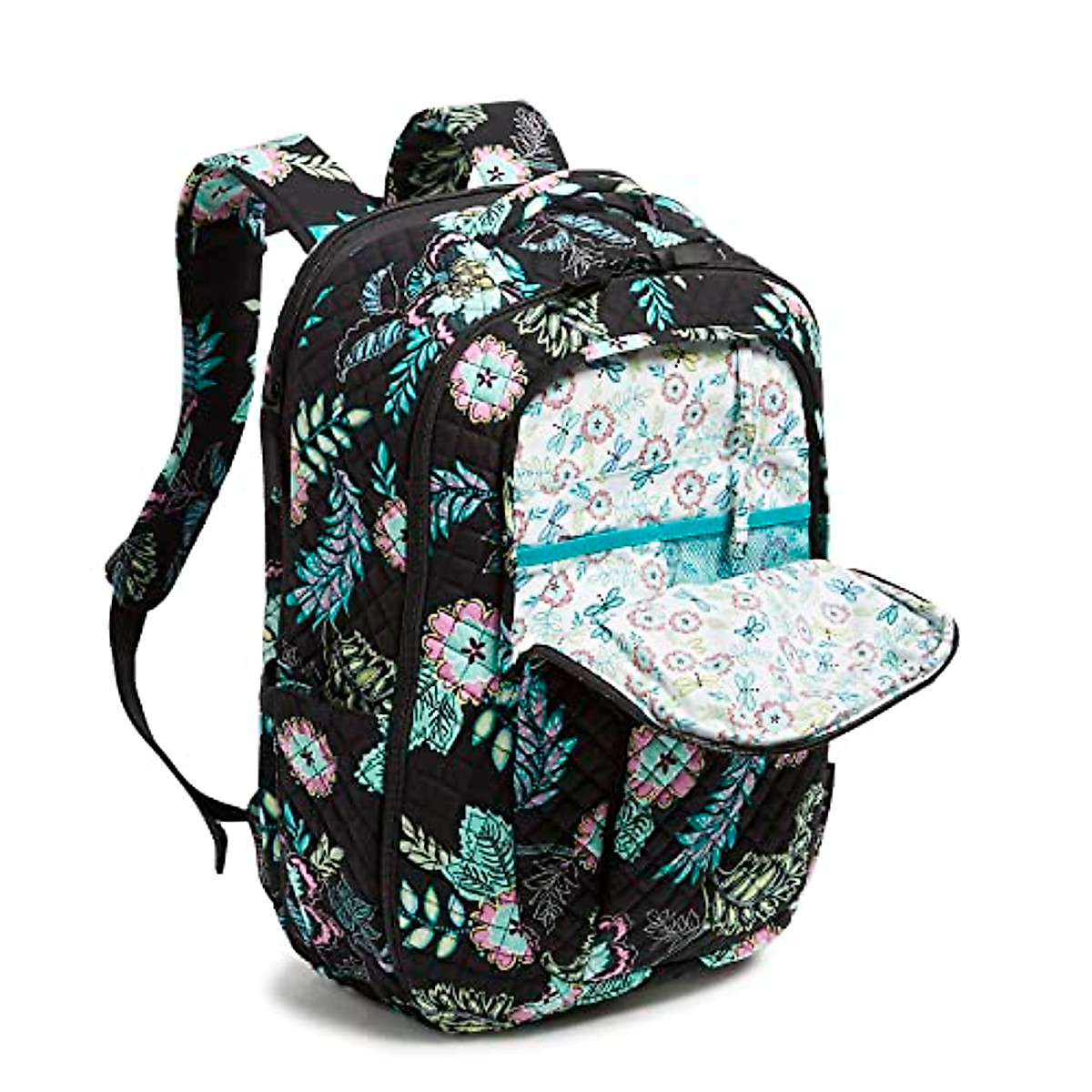 Vera Bradley Women's Cotton Large Travel Backpack Travel Bag, Island Garden - Recycled Cotton, One Size