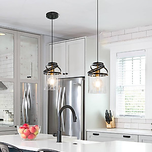 Black Pendant Lights Kitchen Island, Modern Pendant Light Fixture with Clear Glass Shade, Farmhouse Kitchen Pendant Lighting over Island, Pendant Lamp with 6ft Adjustable Cable for Dining Room,Sink