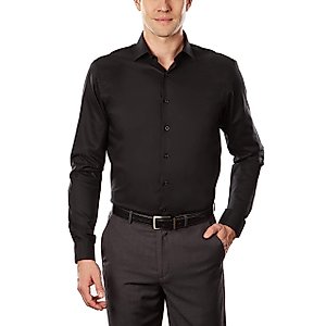 UNLISTED Men's Dress Shirt Slim Fit Solid, Black, 17"-17.5" Neck 34"-35" Sleeve