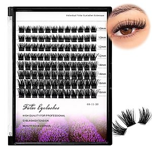 Dedila 96pcs Mixed 8-10-12-14mm/10-12-14-16mm Thick Base Dramatic Black Soft Cluster Individual False eyelashes Wide Stem 5D Volume Eye Lashes Extensions (10-12-14-16mm)