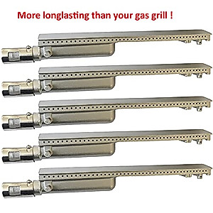 GRILLJOB 5PC Cast Stainless Steel 304 BBQ Grill Burners & 5 Lock Pins Upgraded BBQ Replacement Parts for Gas Grills from Bull, Cal Flame Aussie Jenn AIR Steele BroilChef