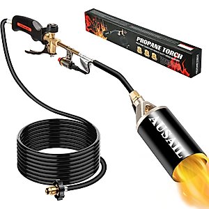 Propane Torch Weed Burner,Blow Torch,Heavy Duty,High Output 1,800,000 BTU,Flamethrower with Turbo Trigger Push Button Igniter and 10 FT Hose for Roof Asphalt,Ice Snow,Road Marking,Charcoal(Black）
