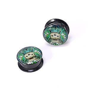 POBAISITER 1 Pair Acrylic Solid Screw On Ear Gauges Anime Space Bunny Cute 6mm- 25mm Colored Drawing Allergy Free For Women For Men Body Piercing Jewelry