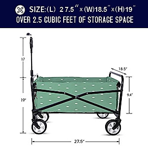 Collapsible Wagon Cart White dot Foldable Utility Wagon Large Capacity Garden Cart with Push Bar for Beach Camp Outdoor Shopping