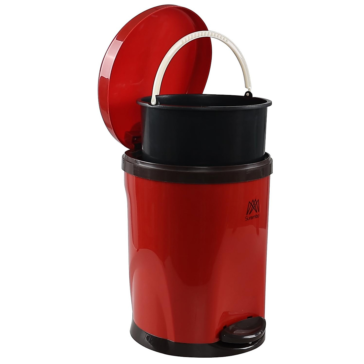 Vadidiya 2.6 Gallon Plastic Step on Trash Bin, Round Garbage Can with Foot Pedal, Red