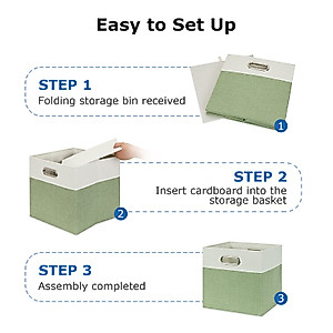 Temary Fabric Storage Cubes 11x11 Cube Storage Bins with Handles, 4 Pack Canvas Cube Storage Boxes Green Baskets for Organizing Closet, Foldable Cloth Baskets for Shelves (White&Green)