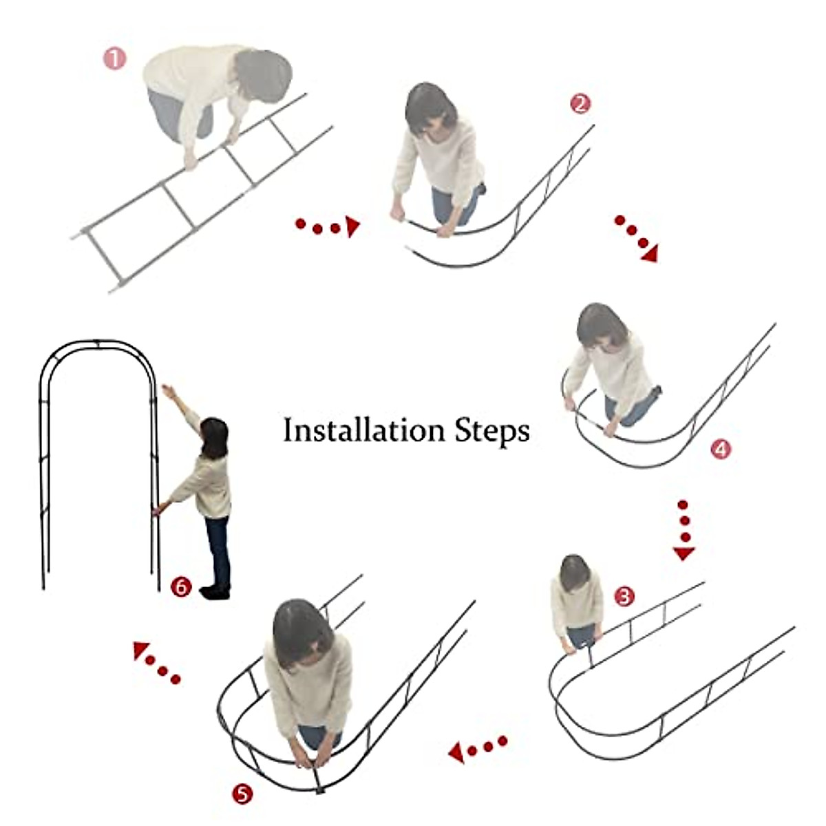 Metal Garden Arch Trellis Frame Roses Vines Plants Climbing Archway Rose Arch for Outdoor Garden Wedding W120cm-320cm (High : 2.4m, Size : 3m/9.8ft)