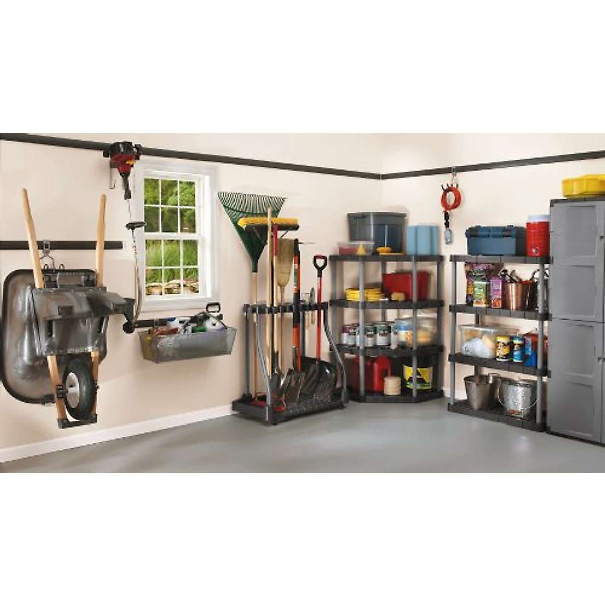 Rubbermaid Double-Door Storage Cabinet, 18" D x 36" W x 37" H, Gray/Black, FG708500MICHR & Deluxe Tool Tower, Garage Storage, Holds 40 Tools, Black (FG5E2800MICHR)