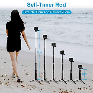 Selfie Stick Tripod Stand w Phone Mount, 35.4" TELESIN Aluminum Extension Pole Monopod for GoPro Max Go Pro Hero 12 11 10 9 8 7 6 5, Insta360 X3 Insta 360 Go 2 Go 3, DJI Action 3 4 Accessories