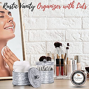 Autumn Alley Galvanized Bathroom Apothecary Jars Set, Farmhouse Bathroom Jars Qtip Holder Glass Dispenser- Rustic Vanity Organizer with Lids for Cotton Balls, Swabs, Rounds, Bath Salts 2-Glass Jars