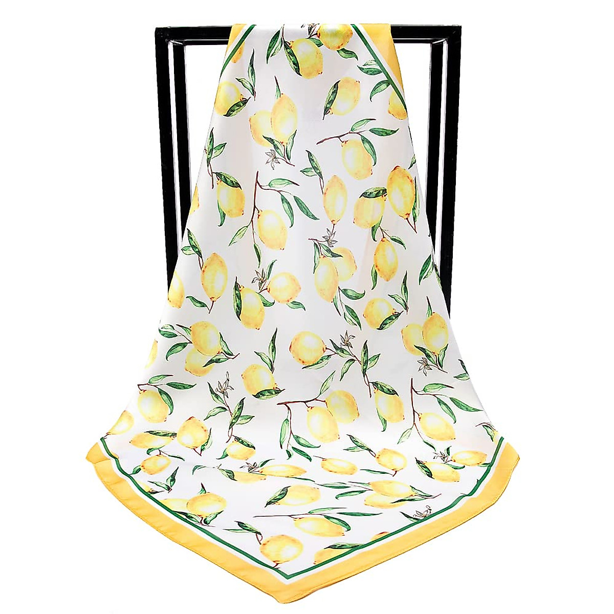 NaSoPerfect Silk Like Scarf Square Handkerchief Lemon Pattern Satin Ribbon Neck Scarfs for Women Yellow 21" x 21"