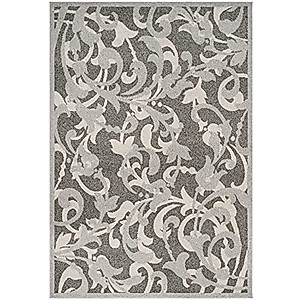 SAFAVIEH Amherst Collection 4' x 6' Grey / Light Grey AMT428C Floral Scroll Non-Shedding Living Room Bedroom Accent Rug