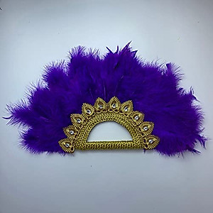 Msbfea Big Size Design African Blue Feather Fan Ladies Wedding Feather Fan for Bride Double Side Feather Nigerian Stones Dance - 32CMX55CM Color 50