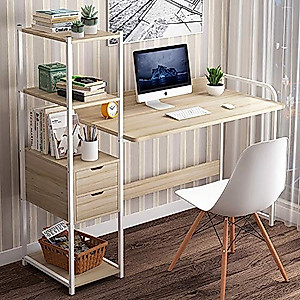 Computer Desk with 2 Drawers,Modern Writing Desk with Bookshelf,L Shaped Pc Laptop Table Sturdy Office Desk Workstation for Home