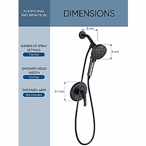 Cobbe Mattle Black Shower Faucet Set with Valve, Shower Valve with 7-Spray Filtered Black Shower Head with Handle Set, Shower System with Rain Shower and Handled, Trim Kit(Valve Included)