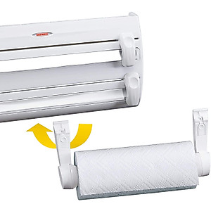 Leifheit 25771 4-in-1 Wall-Mount Paper Towel Holder | Plastic Wrap and Foil Dispenser with Spice Rack | White