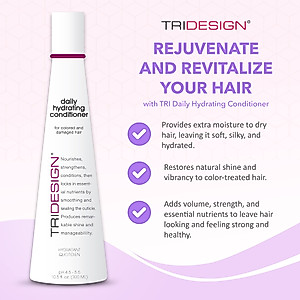 TRI Design Hydrating Conditioner for Women - Extra Moisturizing, Restorative Conditioner for Dry, Damaged, and Colored Hair - Adds Luminous Volume and Healthy Shine - 10.5 Fluid Oz