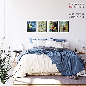 Famous Artists Wall Art Prints, Set of 4, Unframed, Size 8x10 Inch (Black Cat 2)