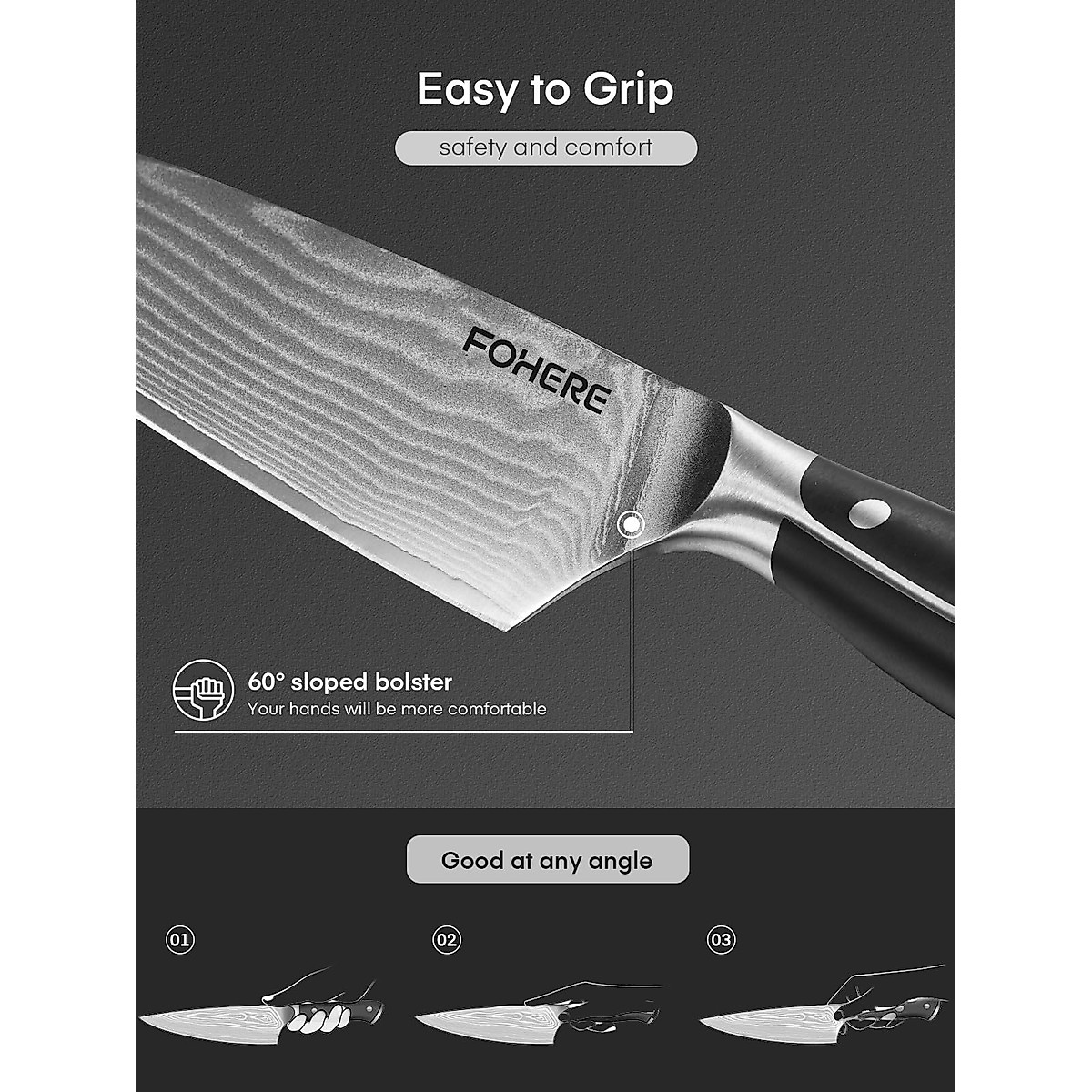 Knife Set, FOHERE 7-Piece Damascus Kitchen Knife Set, 67-Layer Japanese Knife VG10 Damascus Steel, Sharp Kitchen Knife Set with Non-slip ABS Handle, Kitchen Shears