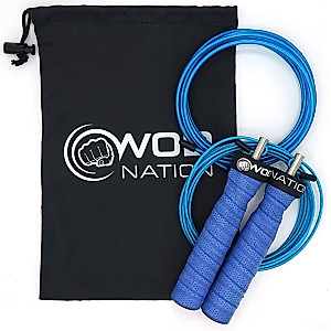 WOD Nation Attack Speed Jump Rope : Adjustable Jumping Ropes : Unique Two Cable Skipping Workout System : One Thick and One Light 11 Foot Cable : Perfect for Double Unders forHiit : Fits Men and Women