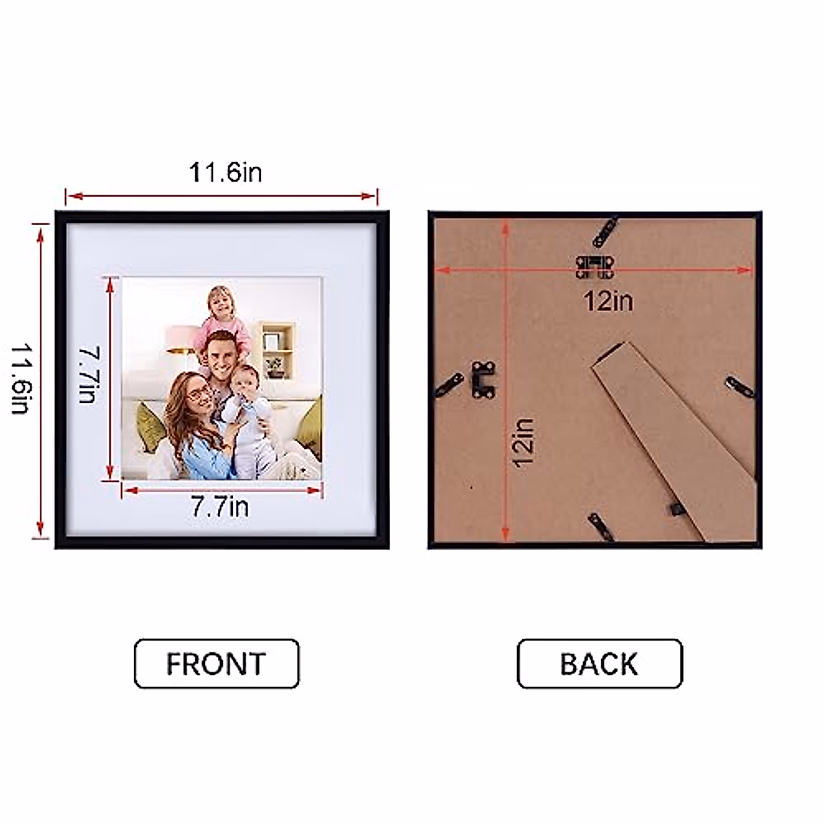 Giftgarden Black 12x12 Picture Frame Set of 7, Matted to 8x8 with Mat or 12 x 12 without Mat, Multi Square Photo Frames for Wall or Tabletop Display