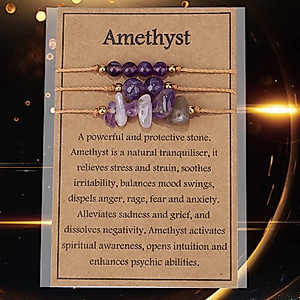 3Pcs Natural Stone Bracelet for Women Men Healing Crystal Chip Bead Bracelets Spiritual Amethyst Rose Quartz Chakra Bracelets Set Anxiety Reiki Energy Power Healing Crystals Jewelry(Amethyst)