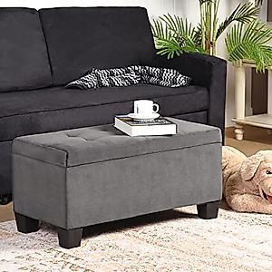 Homy Casa 30'' Storage Ottoman Tufted Velvet Ottoman Bench Upholstered Ottoman with Storage/Lid/Hinge, Modern Foot Rest Stool for Living Room Bedroom Entryway, Grey