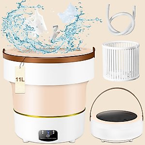 FineBud Portable Washing Machine, 11L Upgraded Large Capacity Foldable Washing Machine with 3 Modes Deep Cleaning for Underwear, Baby Clothes, Mini Washing Machine for Apartment, Camping, RV (Round)