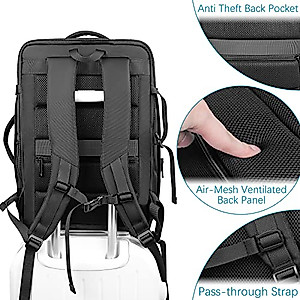 Travel Backpack, Carry On Backpack Flight Approved with USB Charging Port, Extra Large Backpack, 40L Expandable Waterproof Business Luggage Casual Bag Fits 17 Inch Laptops, Travel Gifts for Men Women