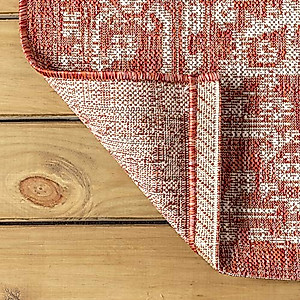 JONATHAN Y SMB104A-4 Malta Bohemian Medallion Textured Weave Indoor Outdoor Area Rug, Coastal, Traditional, Transitional Easy Cleaning,Bedroom,Kitchen,Backyard,Patio,Non Shedding, Red/Taupe, 4 X 6