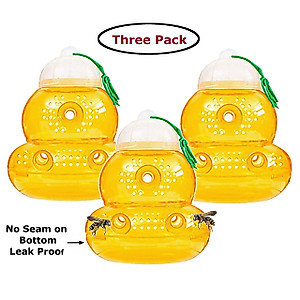 3 Pack Wasp Trap - for Wasps, Yellow Jackets, Hornets - No Seam on The Bottom - Eliminates Leaks