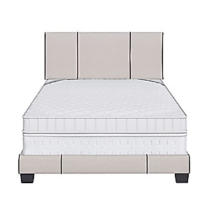 Boyd Sleep Lucena Platform Bed Frame with Fabric Upholstered Adjustable Headboard and Wooden Slats Supports, Box Spring Required: Linen, Off White, Twin